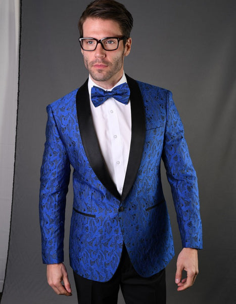 56 Mens Geometric Leaf Pattern Tuxedo in Royal Blue