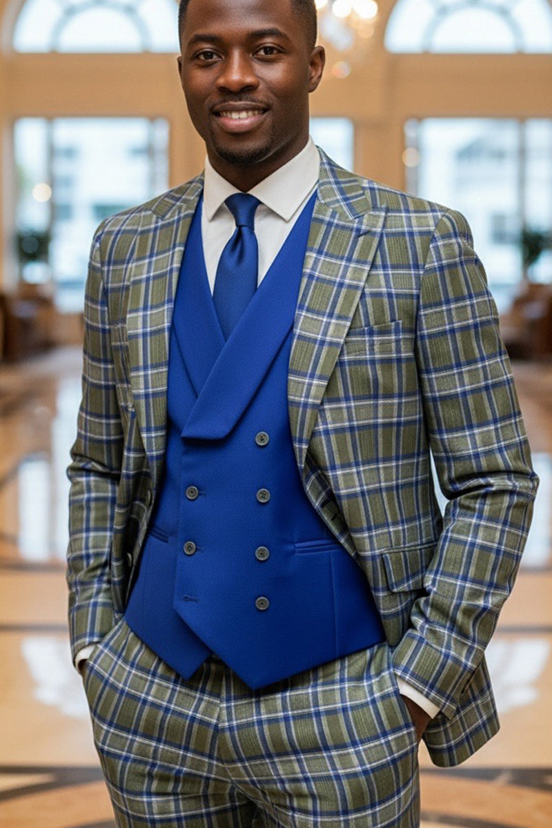 36 Men's Designer One Button Peak Lapel Italian Wool Suit with Double ...