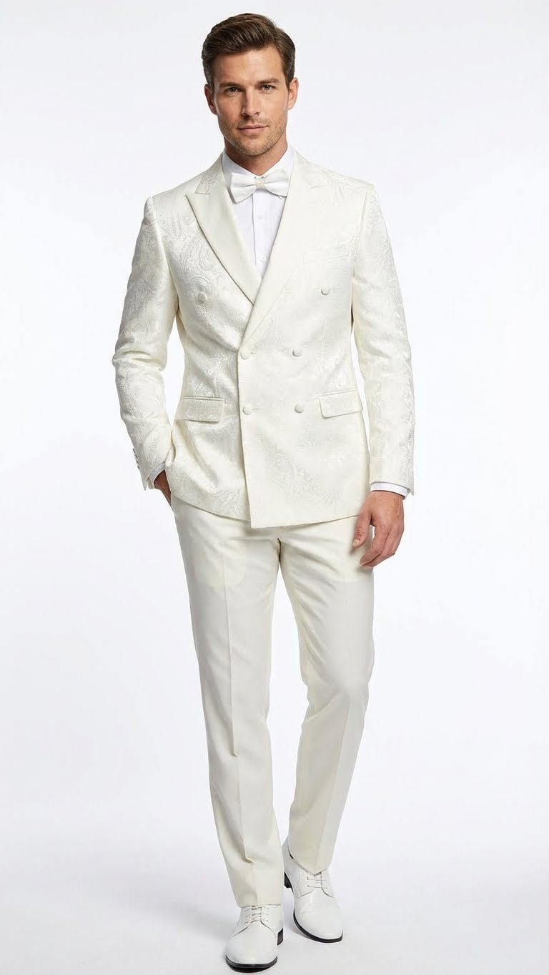 36 Men’s Ivory Double Breasted Tuxedo Dinner Jacket – Textured Blazer ...