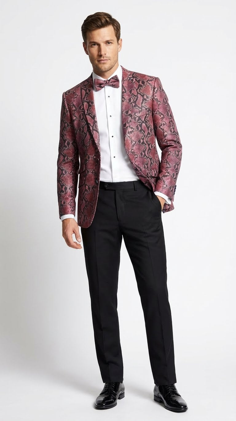 36 Men’s Burgundy and Black Snakeskin Print Blazer – Alligator ...