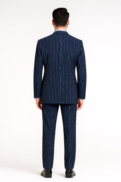 34 Mens Royal Blue Pinstripe Double-Breasted Suit – 6-Button Classic ...