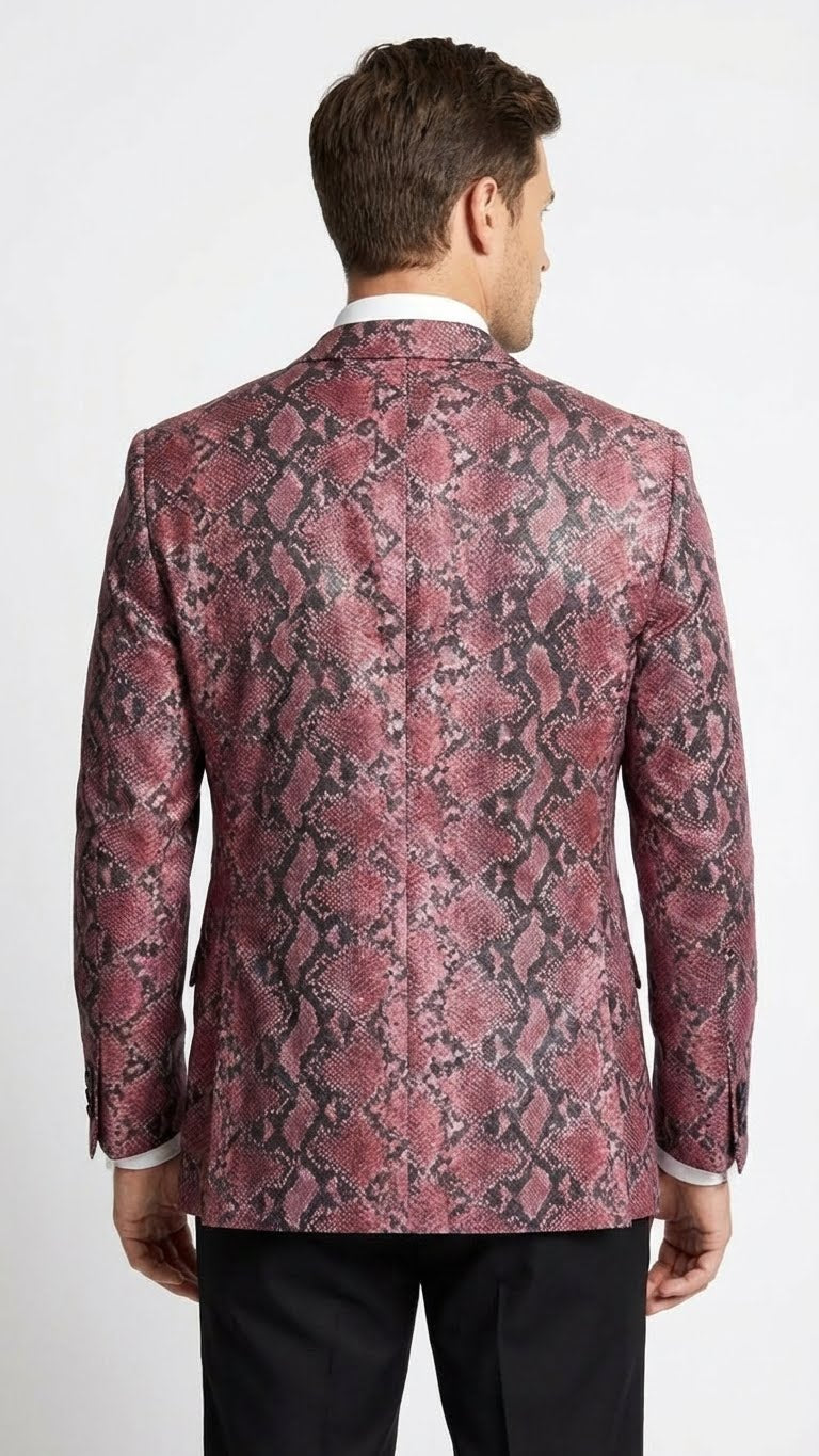 36 Men’s Burgundy and Black Snakeskin Print Blazer – Alligator ...