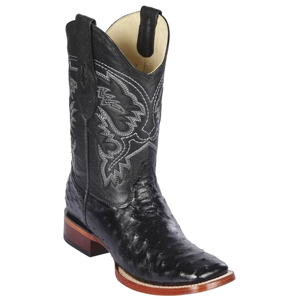 6 Black Square Toe Ostrich Boots