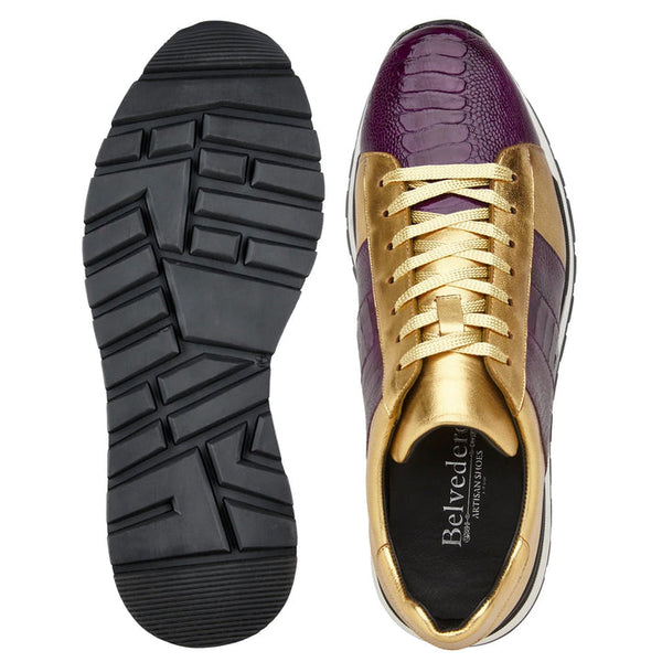 Mens Exotic Sneakers - Alligator Sneakers By Brand in Color Purple & Gold