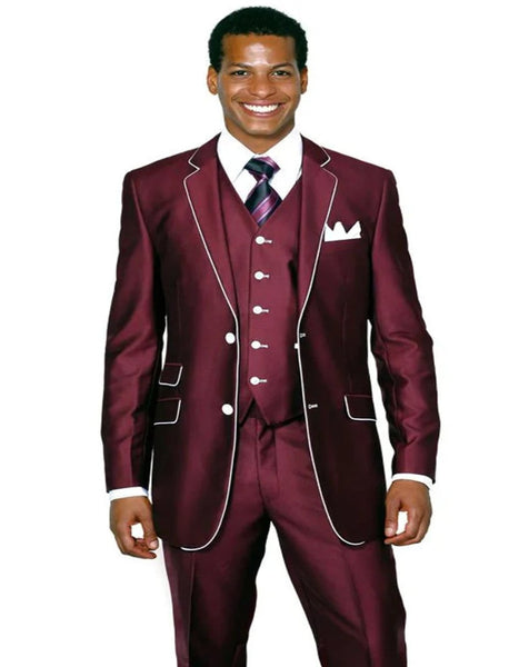 34 Mens Burgundy Prom Tuxedo - Maroon Wedding Dinner Shiny Suit