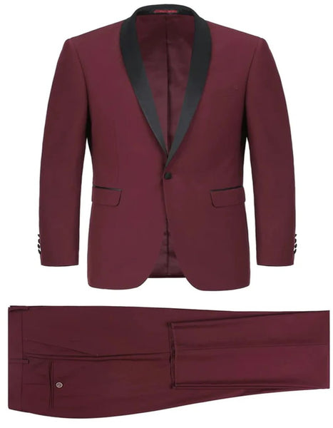 34 Mens Burgundy Prom Tuxedo - Maroon Wedding Dinner Traditional Suit