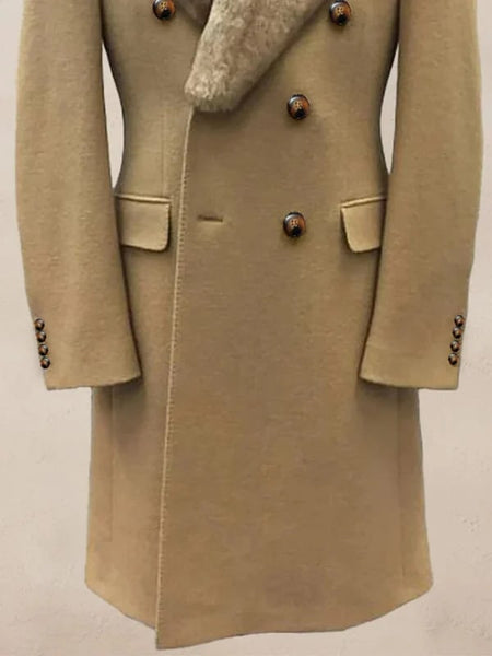 Coat Camel Hair Overcoat - Peacoat With Fur Collar - Double Breasted ...