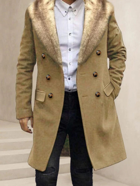 Coat Camel Hair Overcoat - Peacoat With Fur Collar - Double Breasted ...