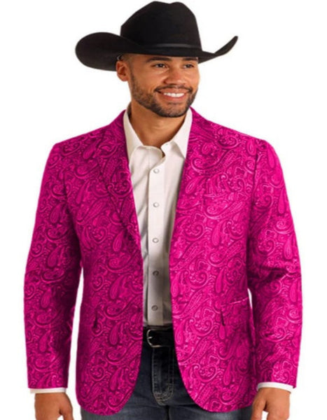 36 Mens Western Blazer - Paisley Pattern Cowboy Tuxedo Jacket in Color Pink