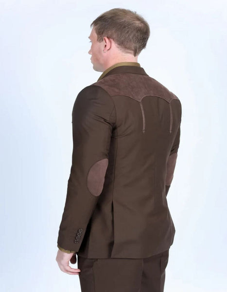 34 Men's Western Dark Brown Suit Sport Coat with Suede Yokes and Elbow ...