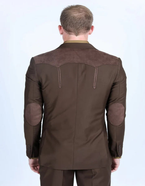 36 Men's Dark Brown Western Suit Sport Coat with Suede Yokes and Elbow ...