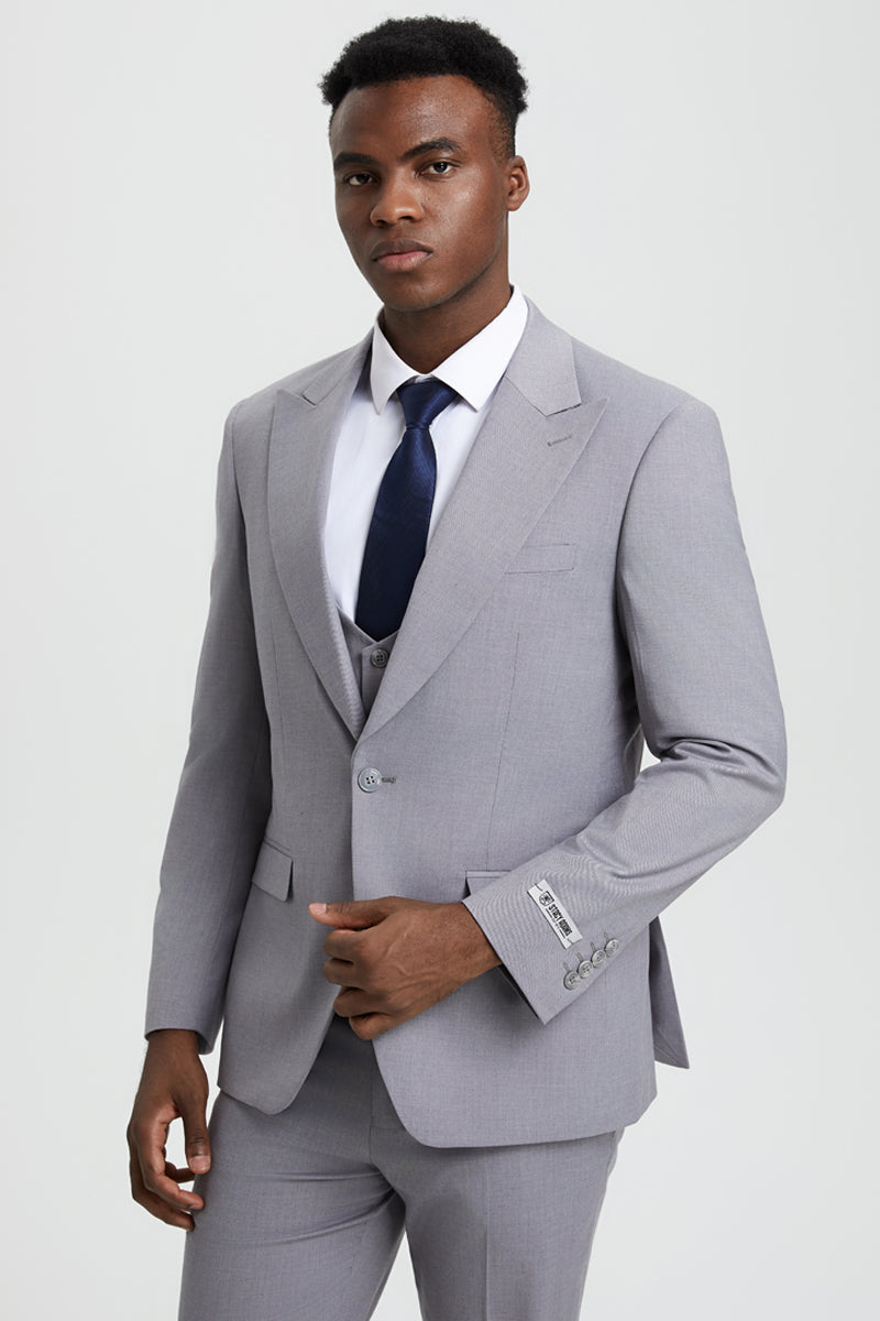 34 Men's Vested One Button Peak Lapel Stacy Adams Designer Suit in ...