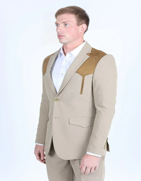 34 Men's Western Khaki Suit Sport Coat with Suede Yokes and Elbow Patches