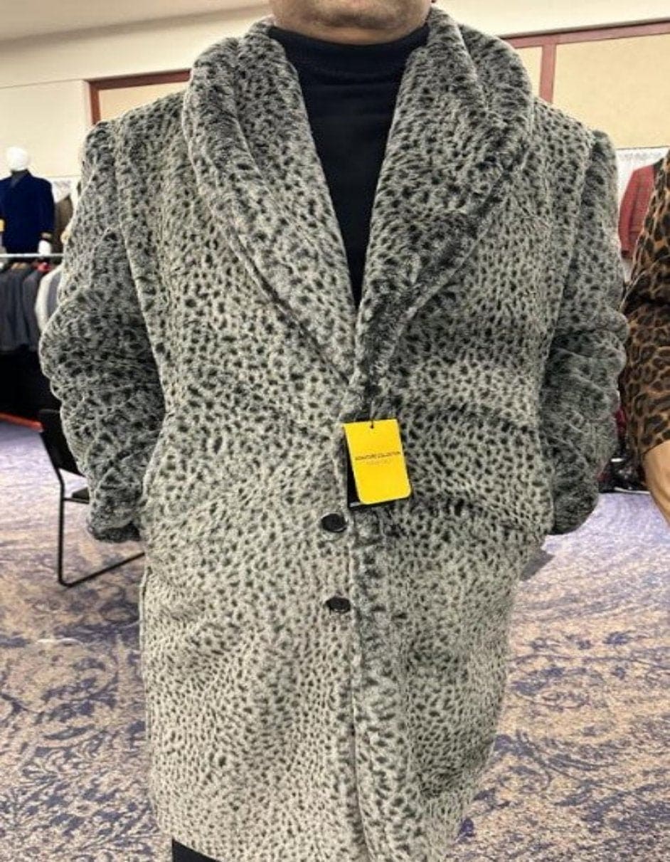 Coat Vintage 1920s Gangster Pimp Coat – Full Length Leopard Faux Fur Style