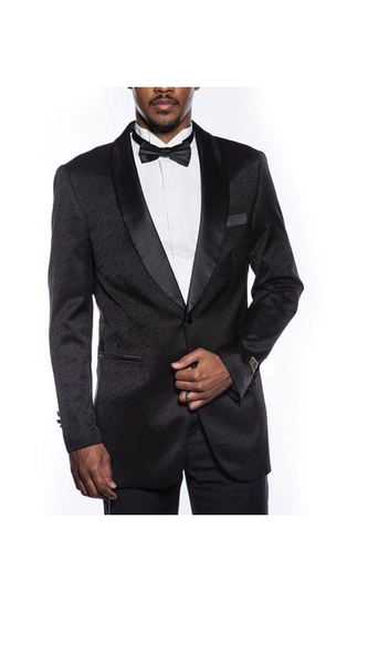 52 Men'S Black Tuxedo Jacket Fancy Designed Pattern Prom Wedding Blazer