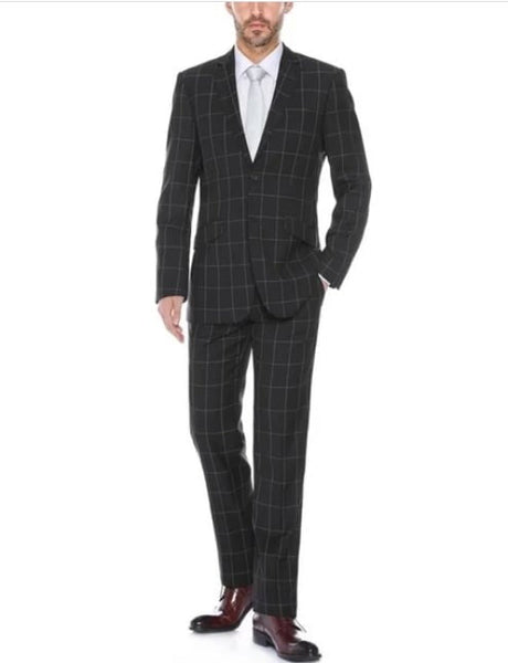 34 Men's Black Plaid Pattern Slim Fit Polyester Blend Checkered Suits
