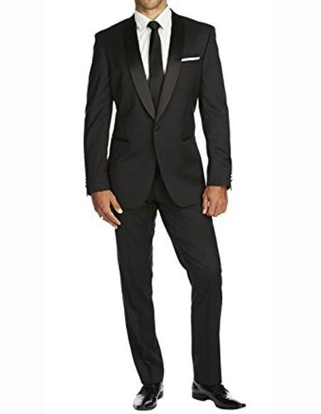 40 Men'S One Button Slim Fit Solid Black Side Vents Tuxedo Suit With ...