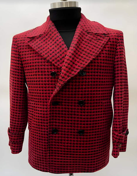 Coat Mens Plaid Overcoat - Hounstooth Checker Pattern Topcoat - Peak ...