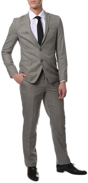 34 Extra Slim Fit Suit Mens Grey Glen Plaid Skinny Extra Slim Fit Suit