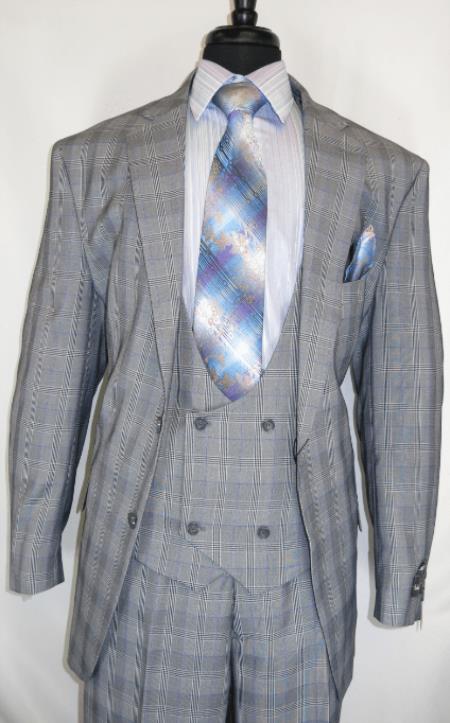 60 Men's Suit Grey ~ Plaid Design Checkered Suit Jacket