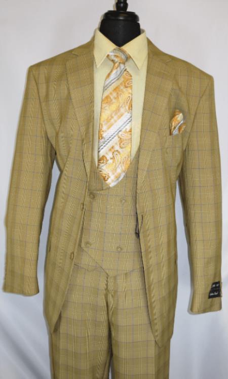 60 Men's Suit Tan ~ Plaid Design Checkered Suit Jacket