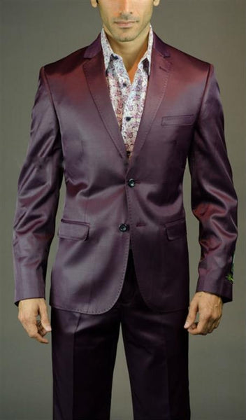 34 Men's Three Piece Shiny Burgundy ~ Maroon Suit Slim Fit Suit Men's ...