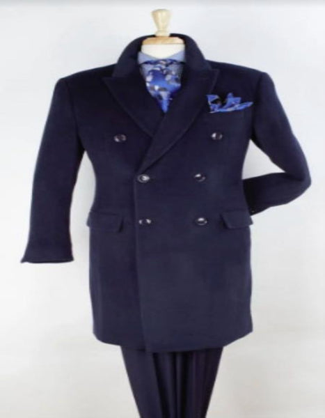 Coat Navy Blue Overcoat - Blue Winter Topcoat - Wool Fabric Double Breasted