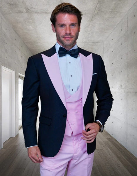 34 Mens Pink 3 PC Modern Fit Tuxedo