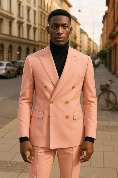 34 Mens Pink Double-Breasted Suit with Gold Buttons