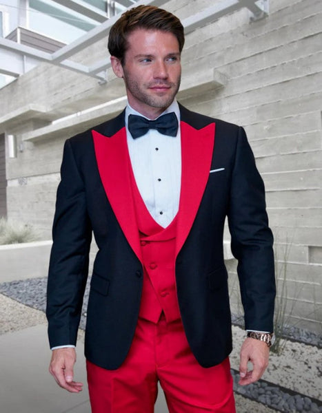 34 Mens Red 3 PC Modern Fit Tuxedo