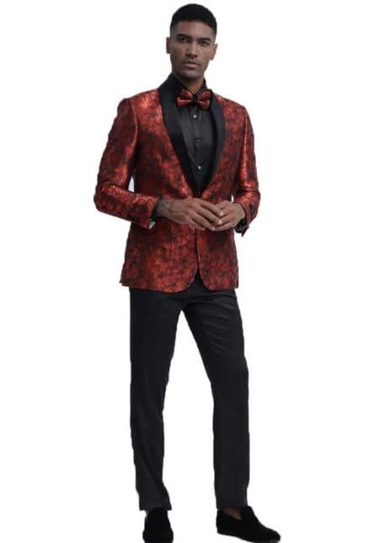 XXXXXL Red Floral Pattern One Chest Pocket Shawl Lapel Suit
