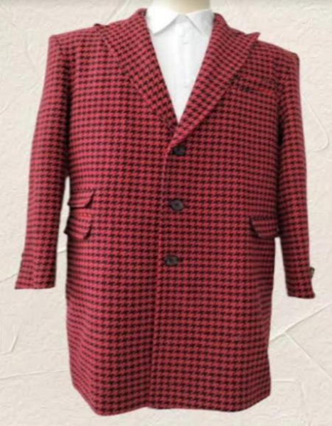 Coat Red Overcoat - Red Peacoat - Red Wool Trench Coat - Plaid Pattern