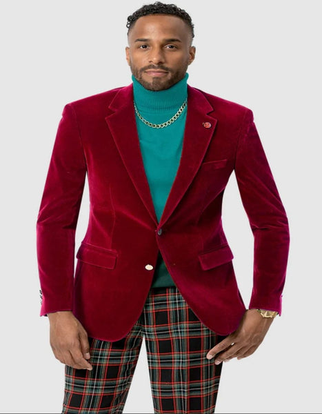 38 Mens Two Button Modern Fit Velvet Red Blazer