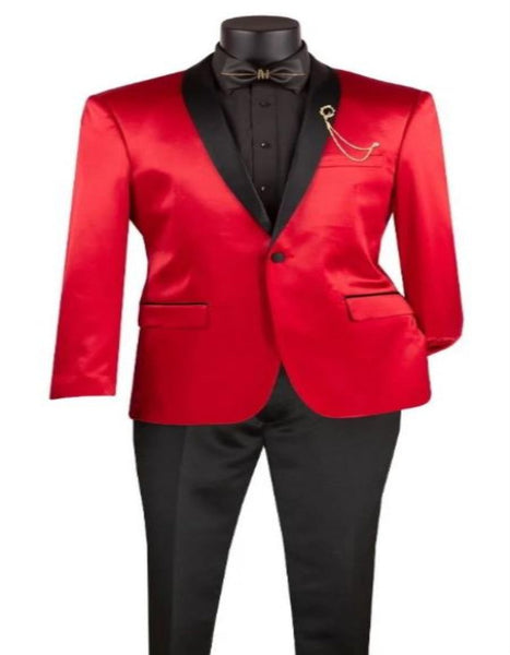 38 Bright Red Shiny Tuxedo – Sharkskin Fabric Ideal for Weddings and Prom