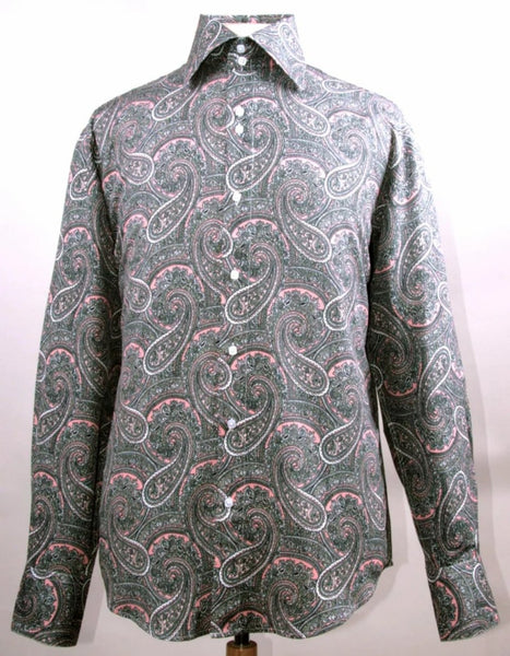 M Men's Regular Fit Fancy Paisley Pattern Rose Sports Shirt