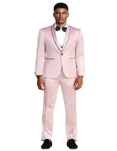 34 Men's Slim Fit Vested Shiny Satin Prom & Wedding Rose Pink Tuxedo ...
