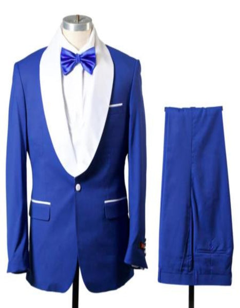 38 Blue Prom Suit For Men - Blue Homecoming Tuxedo -Vest Royal And White