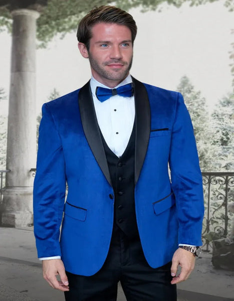 34 Blue Wedding Tuxedo - Men's Designer Vested Velvet Wedding & Prom ...