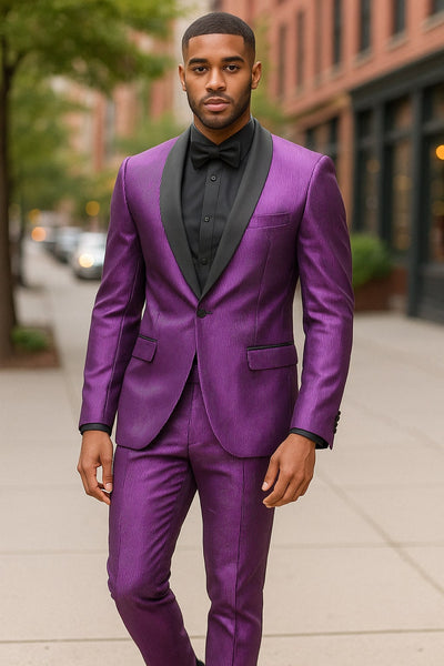 34 Mens Shiny Purple Tuxedo Jacket with Black Satin Shawl Lapel ...