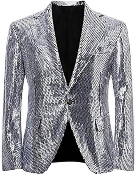 38 Glitter Tuxedo Dinner Jacket - Sequin Blazer - Sliver Flashy Stage ...