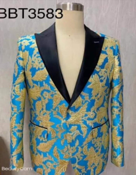 S Style-B6362 Mens Blazer - Turquoise and Gold Paisley Blazer - Fashion ...