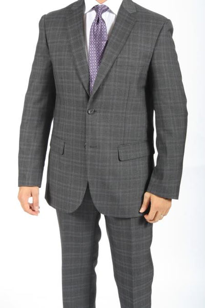 46 2 Button Slim Fitted Charcoal Glen Plaid & checkered check pattern ...