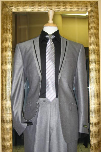 46 2 Button Silver Tuxedo Formal Looking Slim Fit Suit with Taping on ...