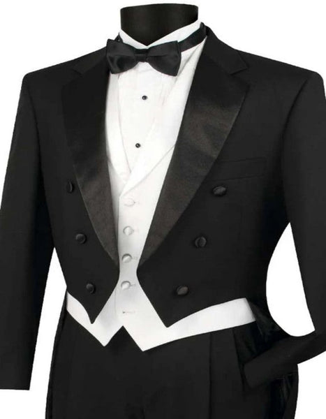 34 Black Tuxedo - Vested Tail Mens Wedding Suit - Black Prom Suit