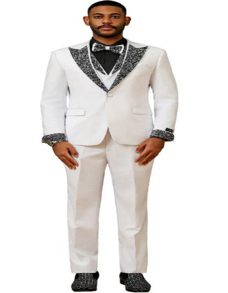 34 White Prom Tuxedo - Perfect Wedding Suit Vested Rhinestone Lapelled