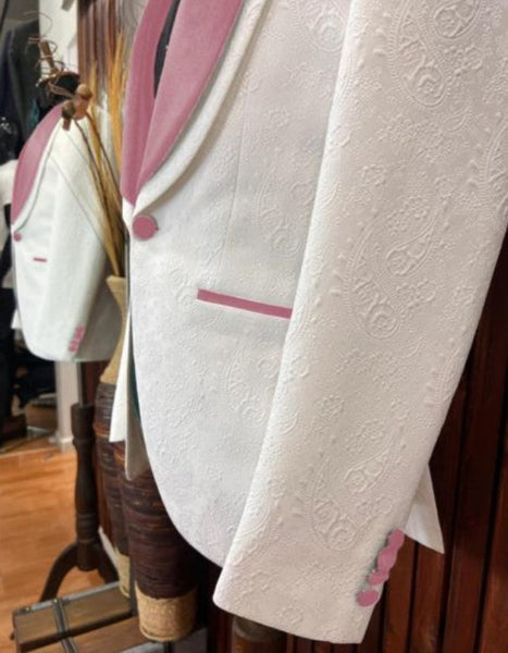34 White and Rose Gold Tuxedo Suit - Wedding Groom Vested Suit