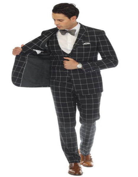 34 Mens Plaid Suit - Windowpane Pattern With Vest - Business Suit ...