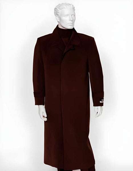 Coat Mens Burgundy 4 Buttons Full Length All Weather Coat Duster Maxi Coat