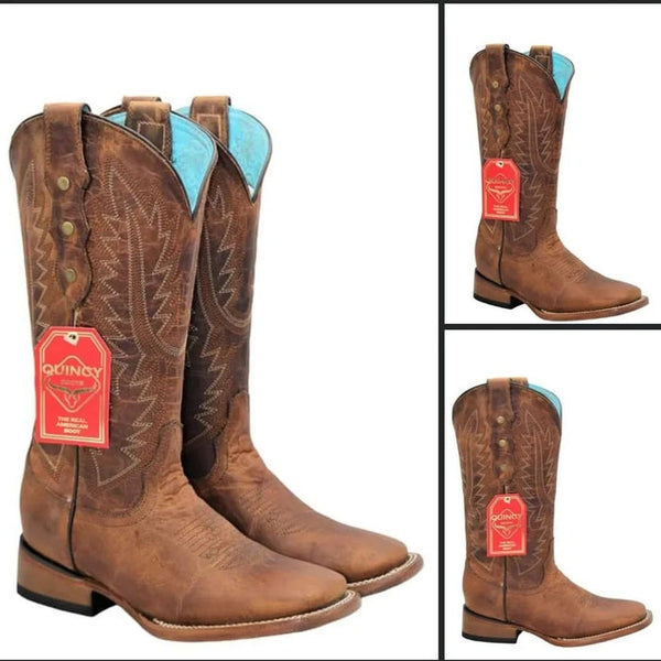 13 Botas de Cuero Original para Mujer en Horma Rodeo Color Miel