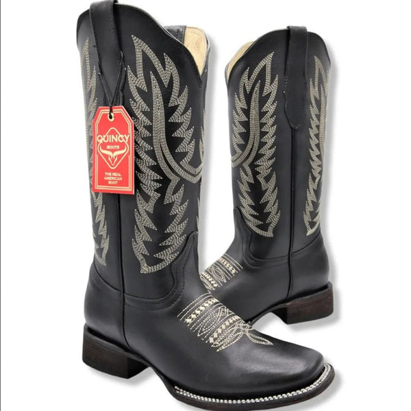 12 Botas Altas de Cuero Original para Mujer en Horma Rodeo Color Negro